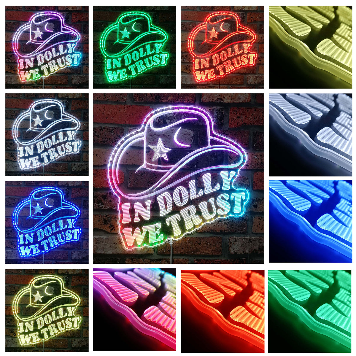In Dolly We trust Cowgirl Dynamic RGB Edge Lit LED Sign | PROLEDSIGN