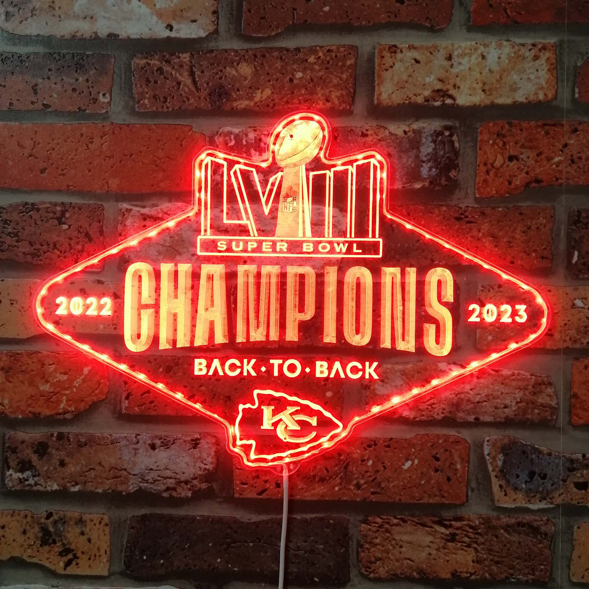 Kansas City Chiefs Back to Back Dynamic RGB Edge Lit LED Sign | PROLEDSIGN