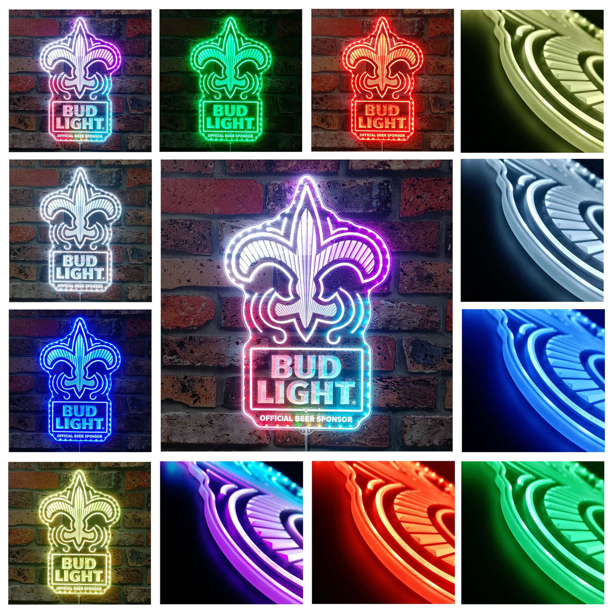 Bud Light New Orleans Saints Dynamic RGB Edge Lit LED Sign | PROLEDSIGN