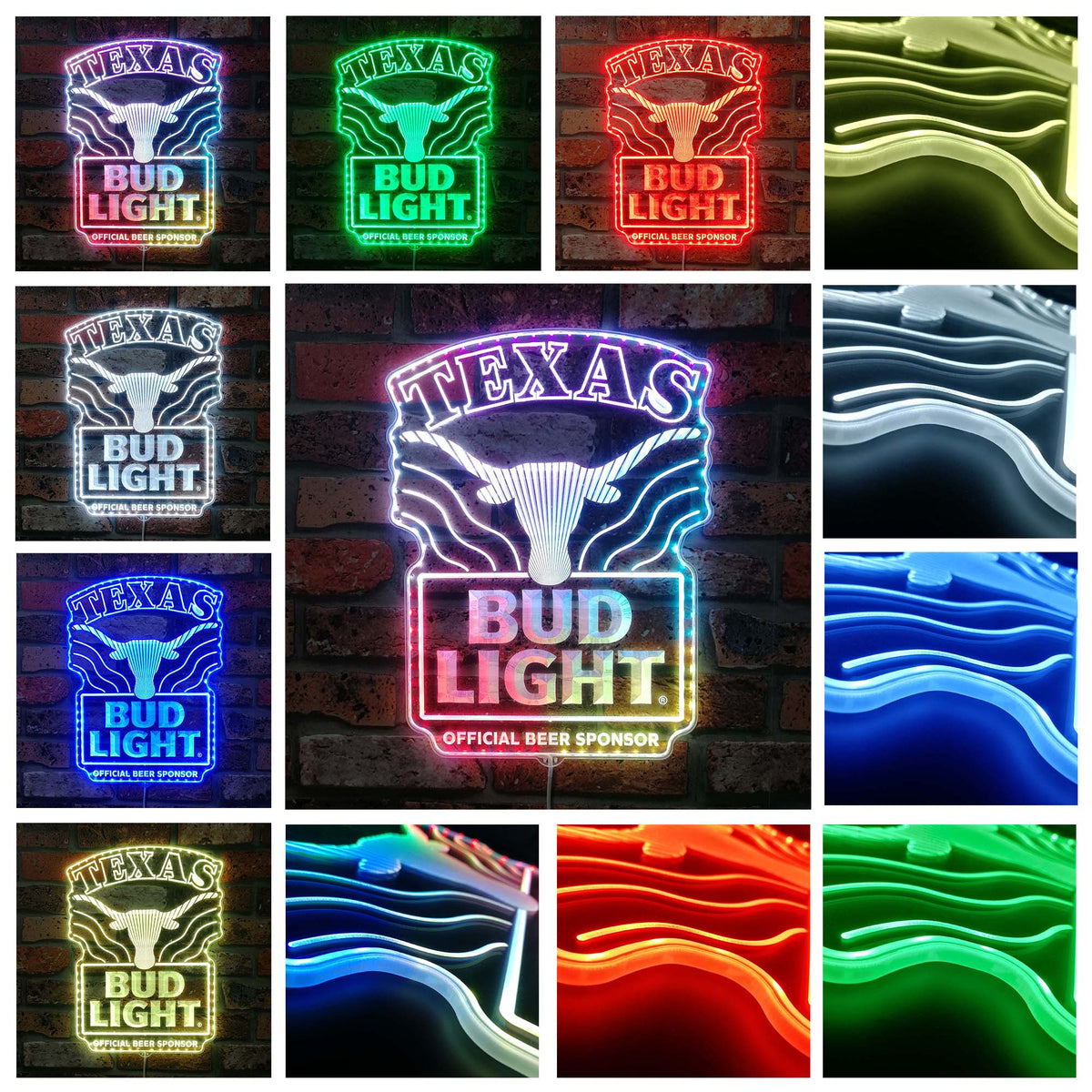 Bud Light Texas Longhorns Dynamic RGB Edge Lit LED Sign | PROLEDSIGN