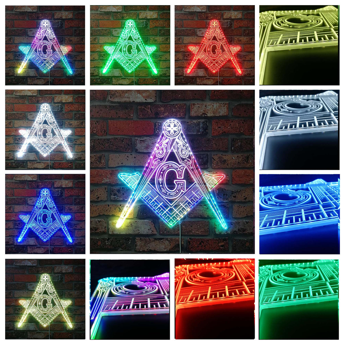 Freemason Logo, masonic Dynamic RGB Edge Lit LED Sign | PROLEDSIGN