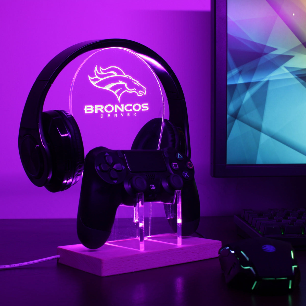 Denver Broncos LED Gaming Headset Controller Stand | PRO LED SIGN