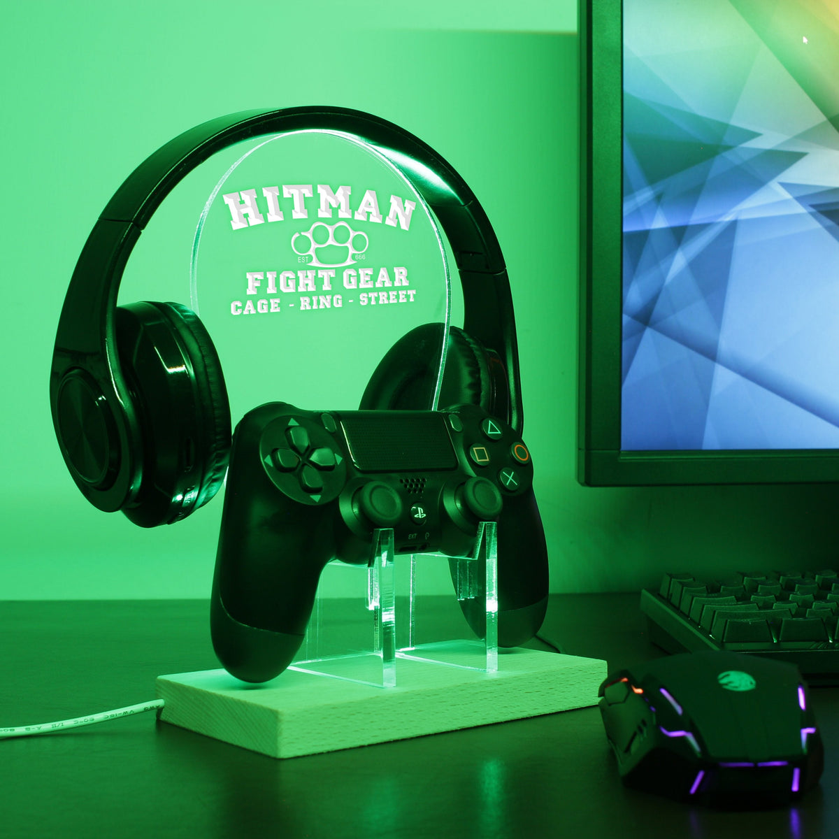 Hitman Fight Gear LED Gaming Headset Controller Stand | PRO LED SIGN