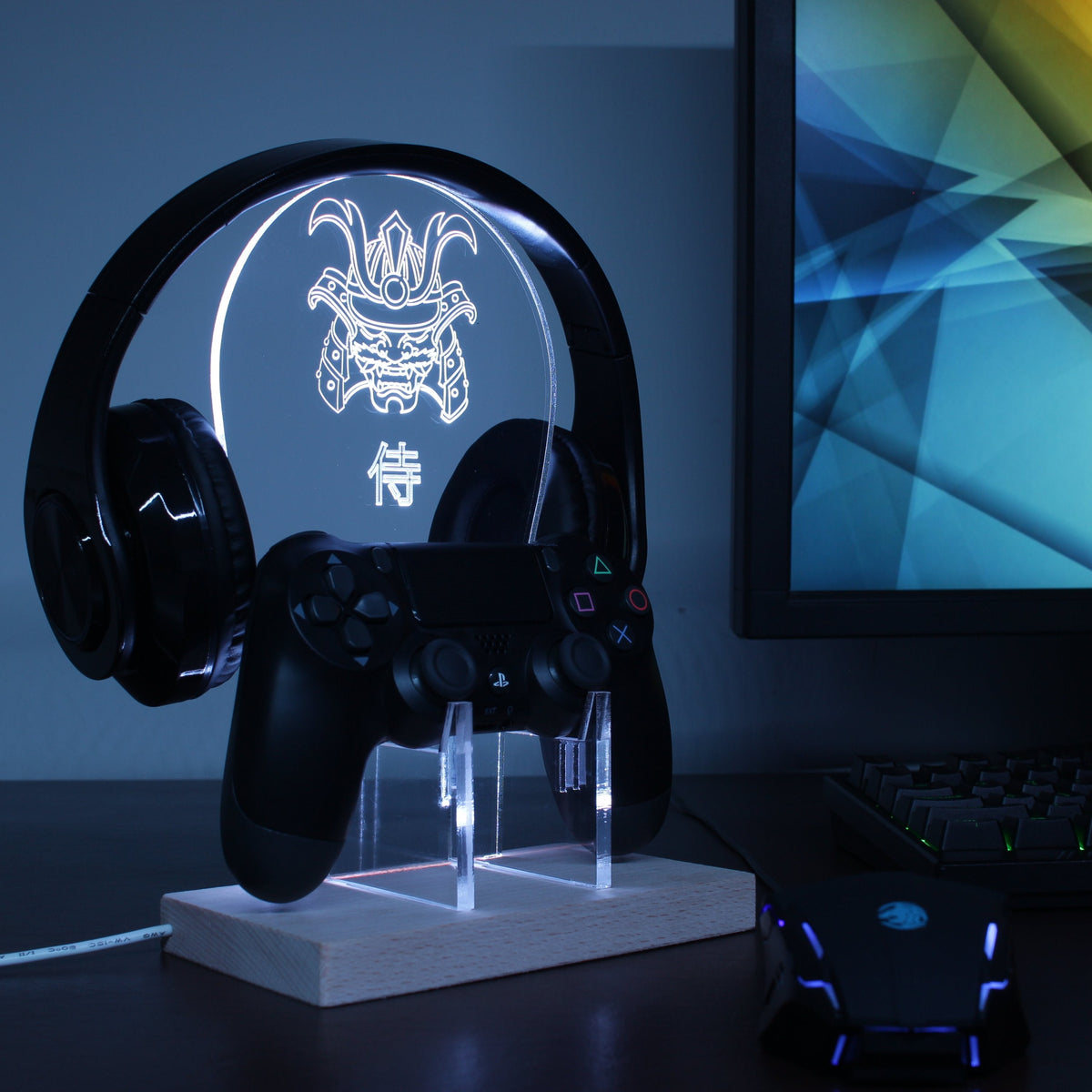 Samurai Helmet Japan LED Gaming Headset Controller Stand | PRO LED SIGN