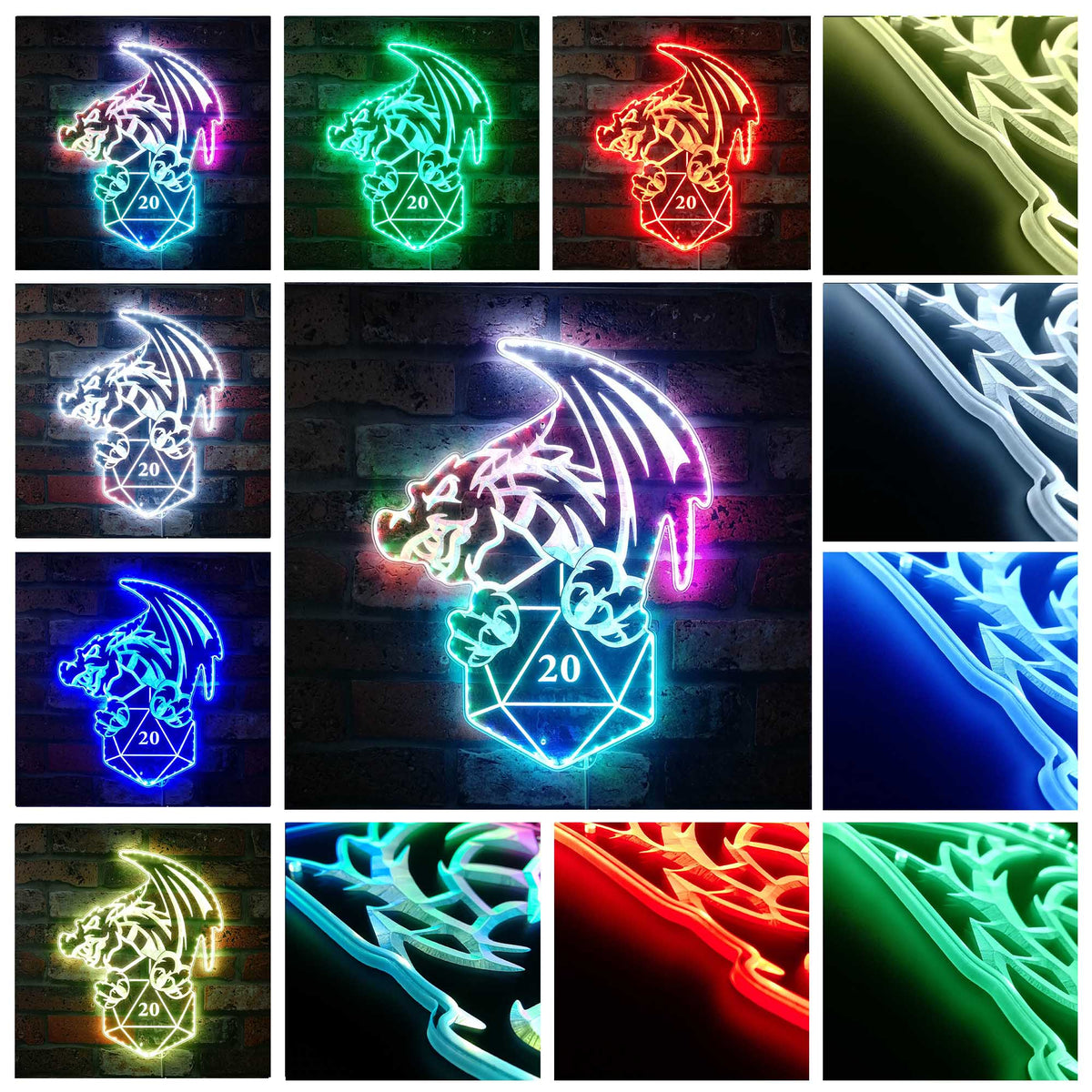 D20 Dice Dragon Dynamic RGB Edge Lit LED Sign | PROLEDSIGN