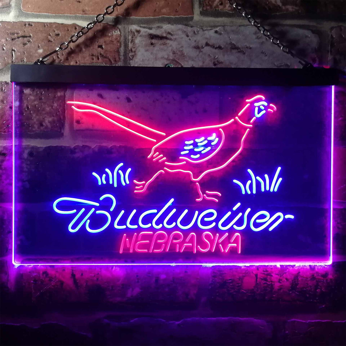 Nebraska Pheasant Hunter Budweiser's Home Bar Neon Light LED Sign ...