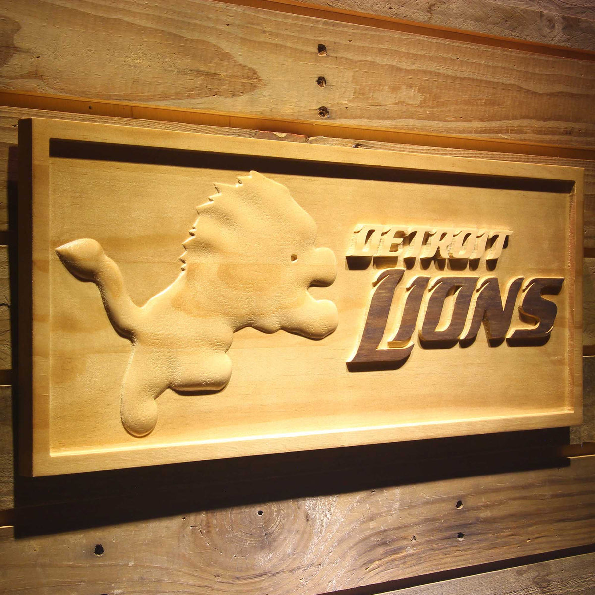 Detroit Lions Wooden Sign | PROLEDSIGN
