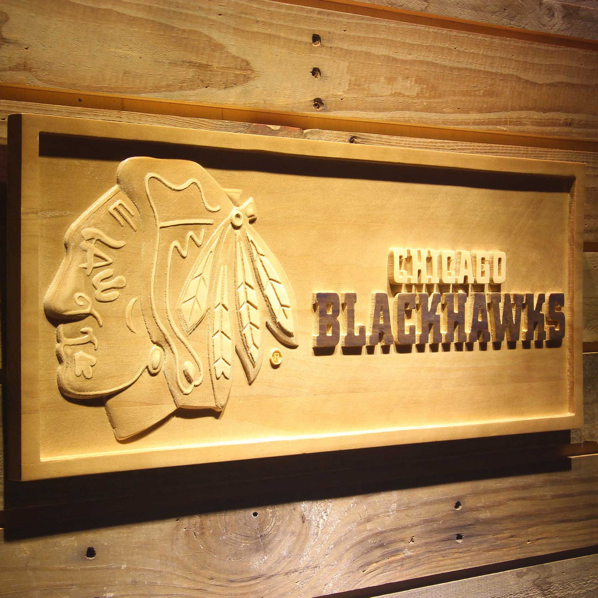 Chicago Blackhawks Wooden Sign | PROLEDSIGN