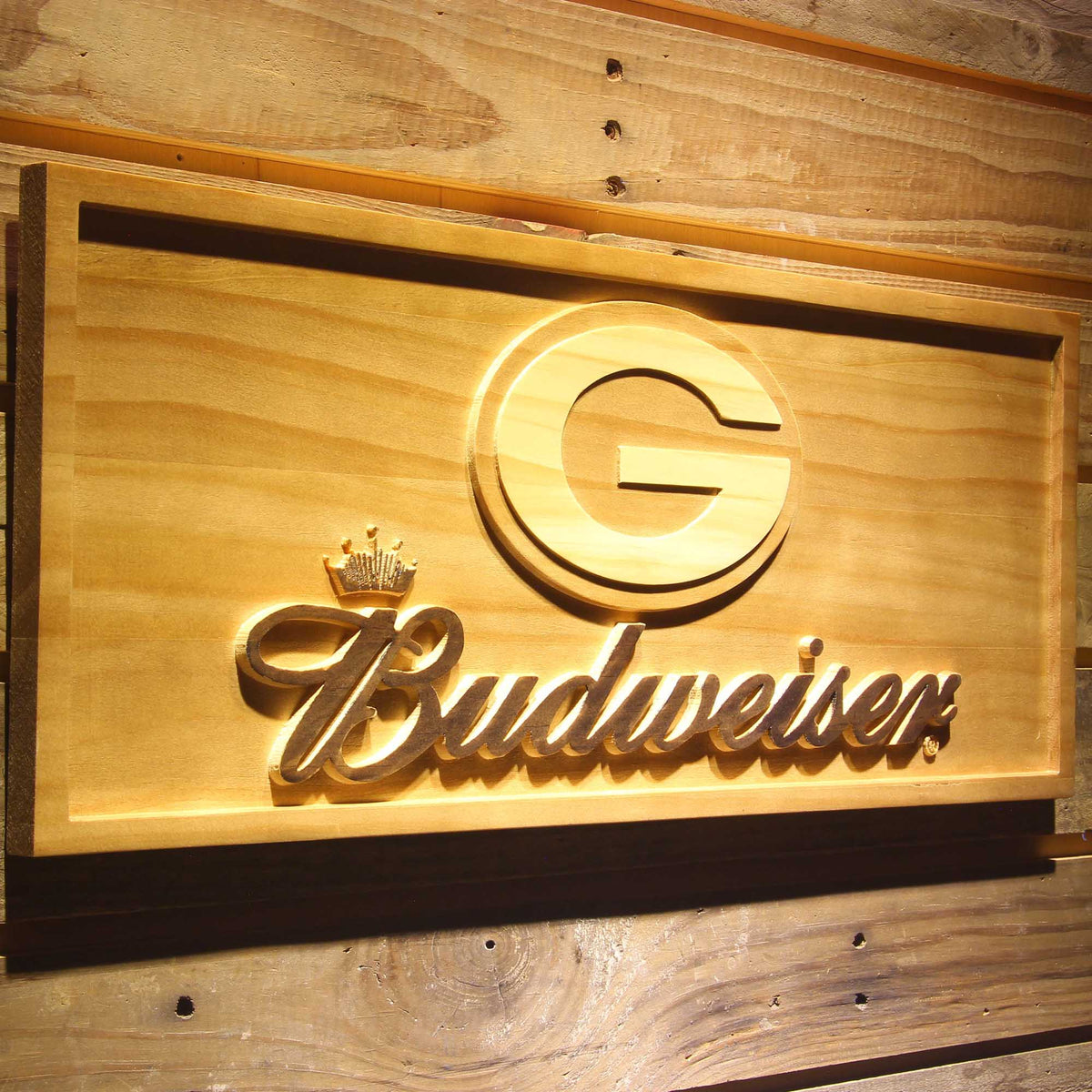 Green Bay Packers Budweiser Wooden Sign | PROLEDSIGN