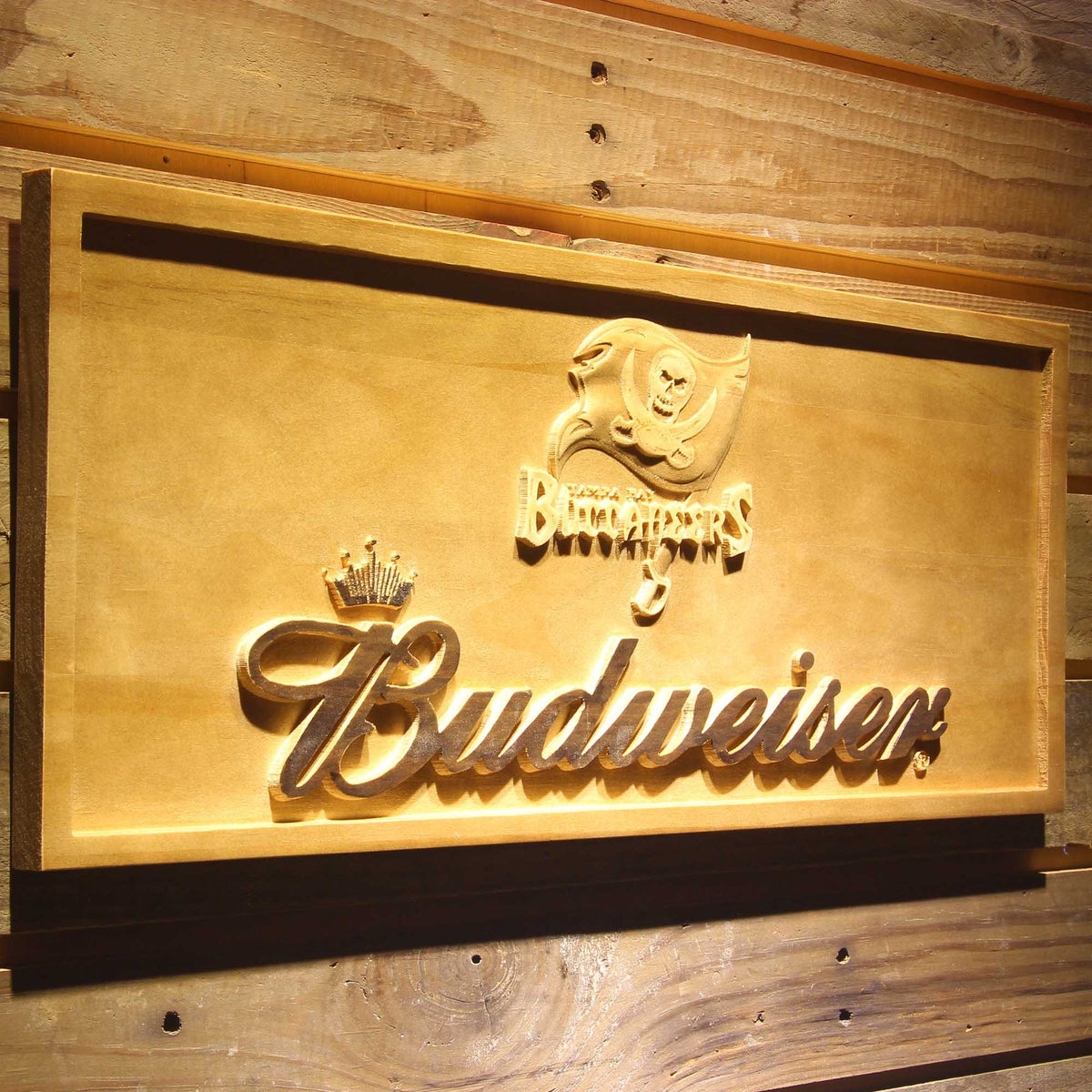 Tampa Bay Buccaneers Budweiser Wooden Sign | PROLEDSIGN