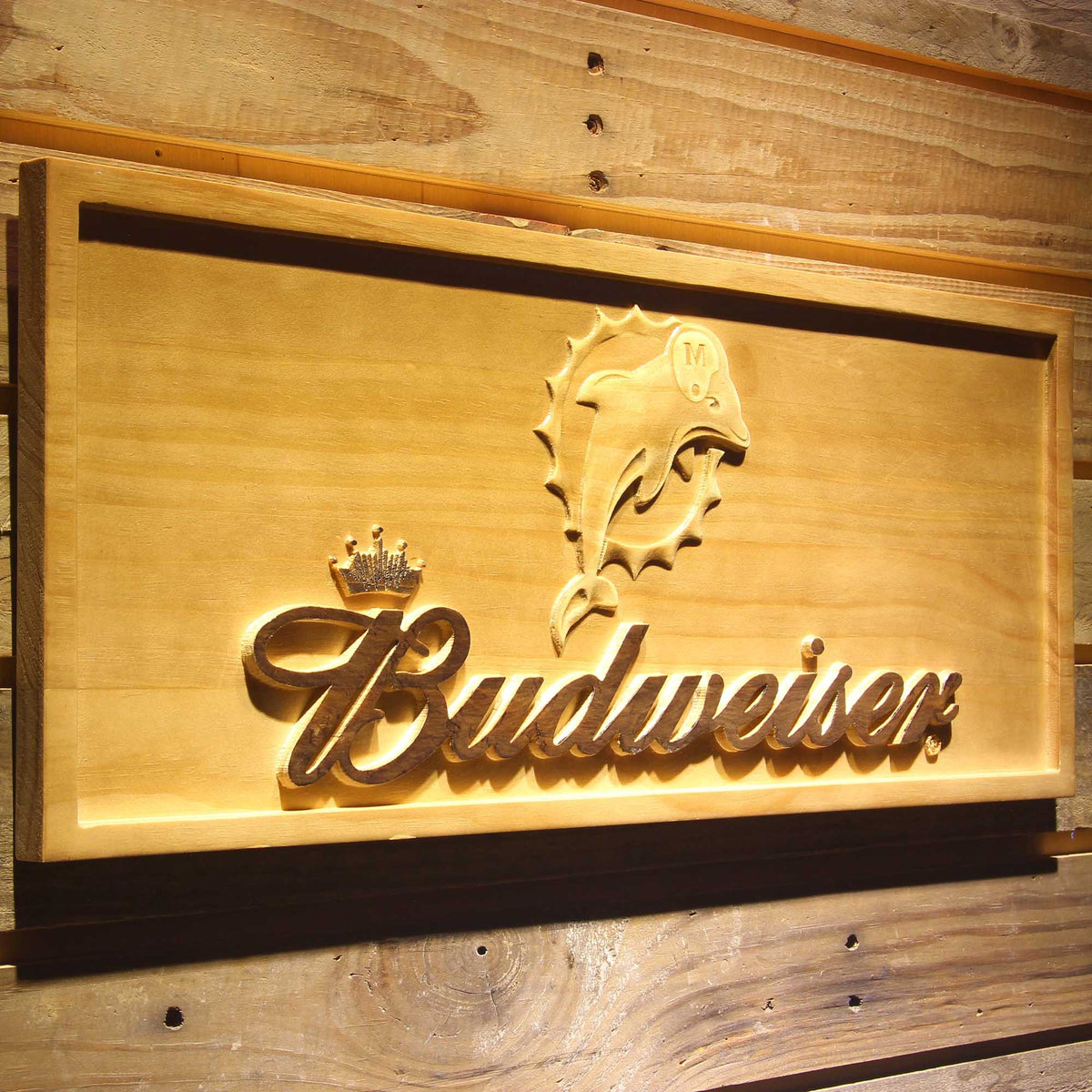 Miami Dolphins Budweiser Wooden Sign | PROLEDSIGN