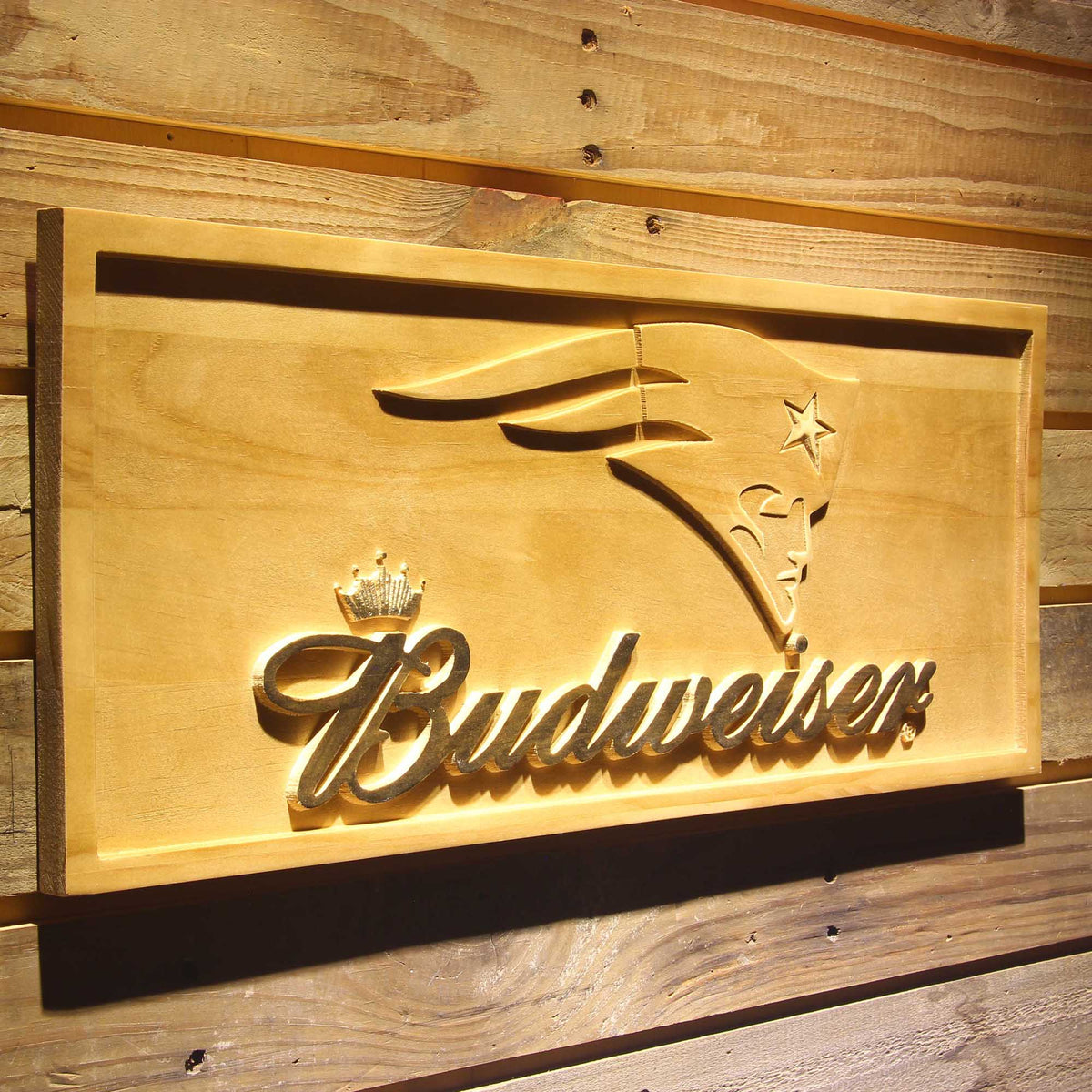 New England Patriots Budweiser Wooden Sign | PROLEDSIGN